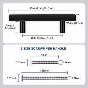 Onateel 30 Pack 5 Inch Matte Black Cabinet Pulls Stainless Steel Cabinet Handles, 3 Inch Hole Center Drawer Pulls Kitchen Cabinet Hardware