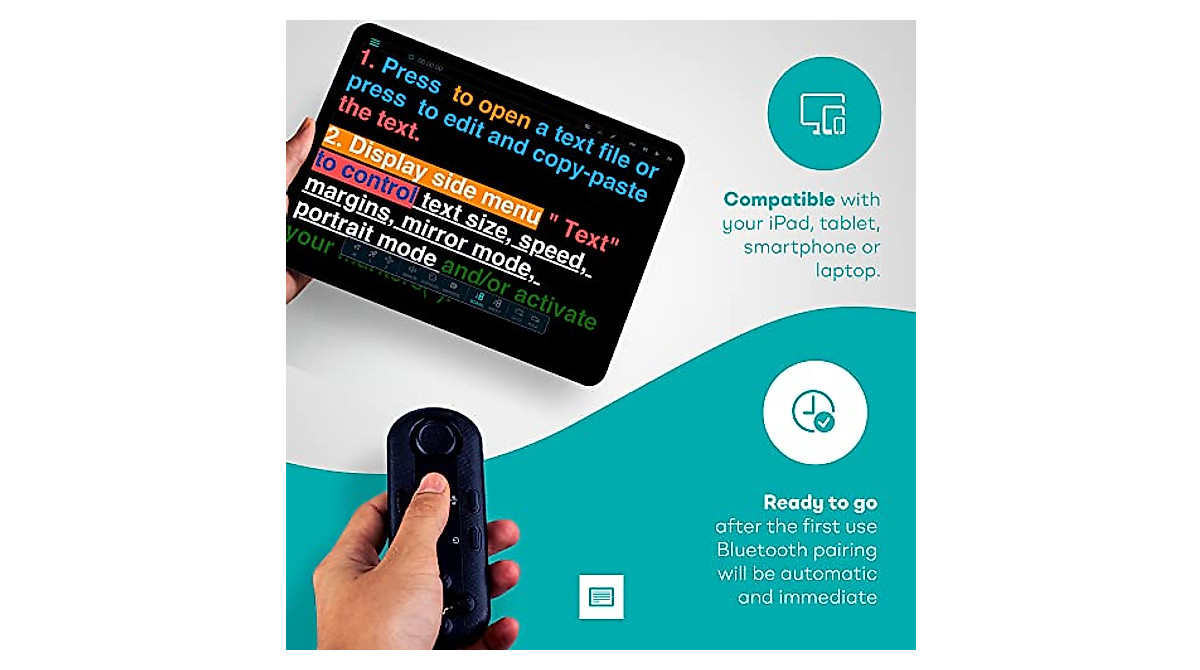 Wireless Bluetooth Teleprompter Remote Control for iOS, Android & Mac