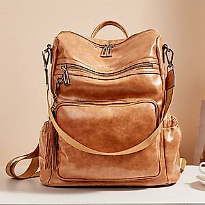 CLUCI Backpack Purse for Women Fashion Crossbody Bags Purses for Women, Leather Messenger Tassel Bag, Medium Travel Handbags Multiple Pockets, Fall Vintage Shoulder Bags Brown