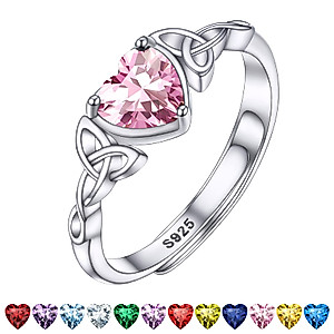 Bestyle Infinity Love Celtic Knot Rings for Women October Pink Tourmaline Gemstone Celtic Knot Rings with Sparkling Cubic Zirconia, Brilliant Love Heart Diamond Halo Rings