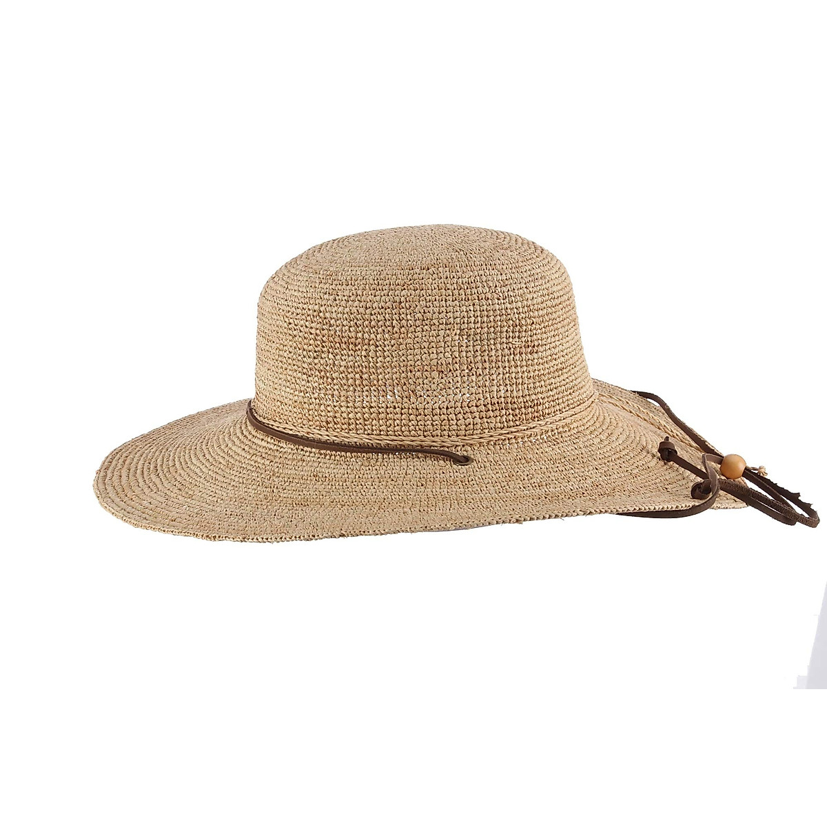 Scala Women's Big Brim Raffia Hat with Leather Chin Cord, Natural, One Size