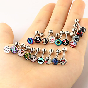 Lot of Surgical Steel Metal Tongue Rings Barbells Tongue Piercing Bar Nasty Wordings Picture Logo Signs 14g - Length 5/8" or 16mm