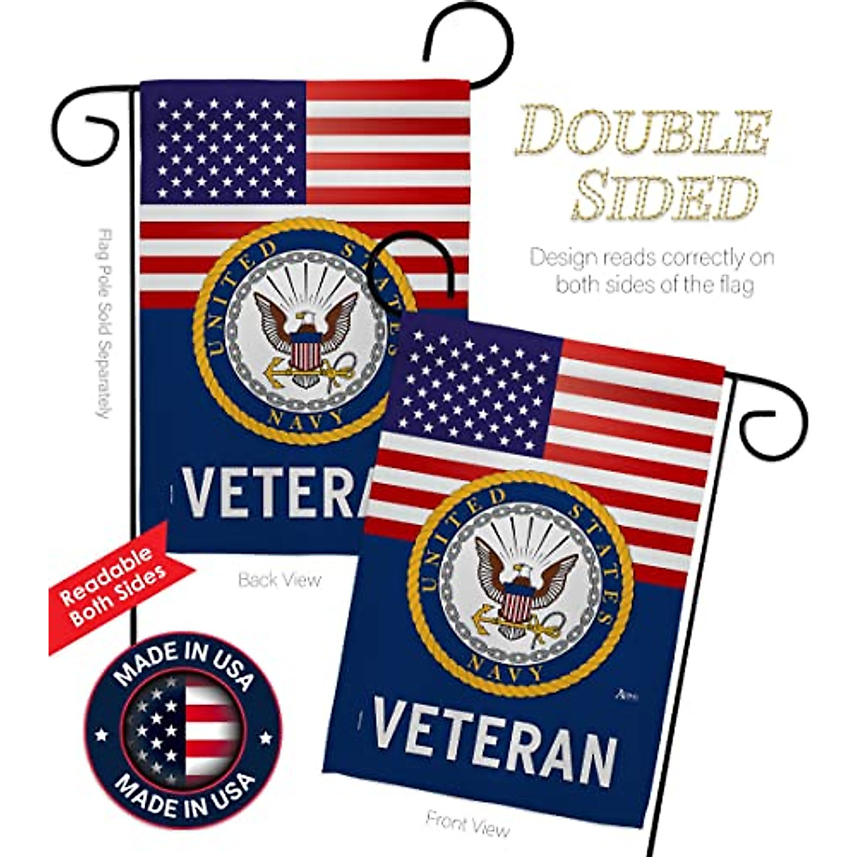 US Navy Veteran Garden Flag - Armed Forces USN Seabee United State American Military Retire - House Decoration Banner Small Yard Gift Double-Sided Made In USA 13 X 18.5