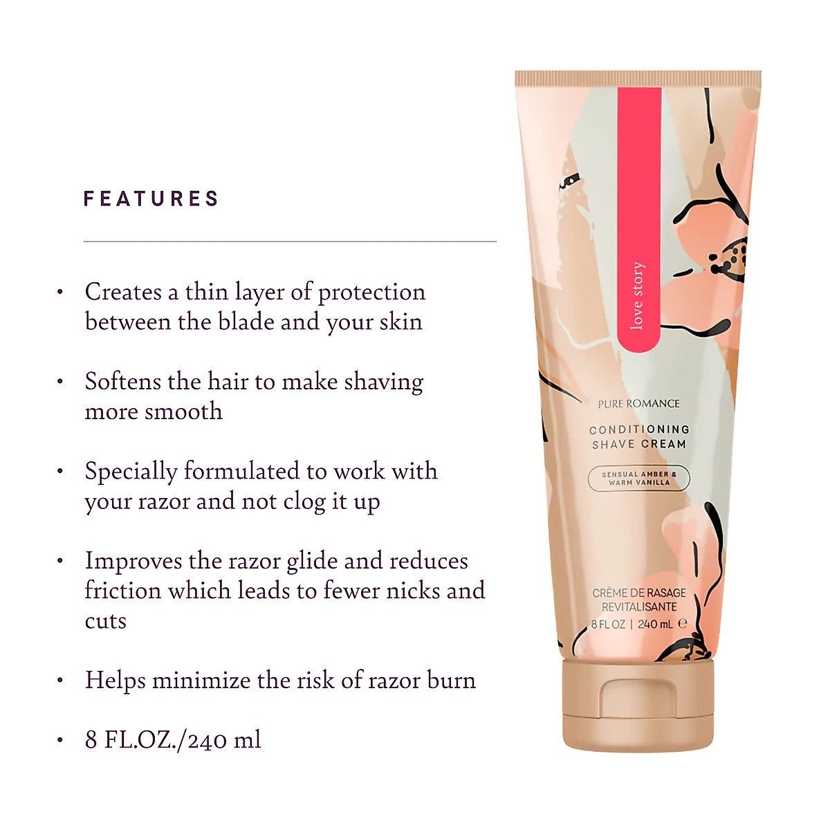 Pure Romance Coochy Cream, Conditioning Scented Shave Cream, Shaving Cream for Women to Experience their Smoothest Bikini Area, Legs, and Underarms, Love Story