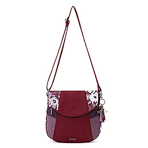 Sakroots Foldover Crossbody Bag in Cotton Canvas, Cabernet in Bloom