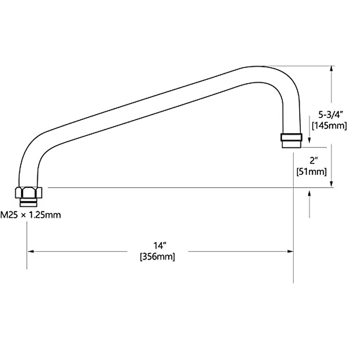 COOLWEST 14” Swivel Nozzle Spout Replacement Part for Commercial Kitchen Sink Faucet, Long Swing Nozzle for Faucet Working on 3 Compartment Sinks, Brass Constructed, Chrome Polish