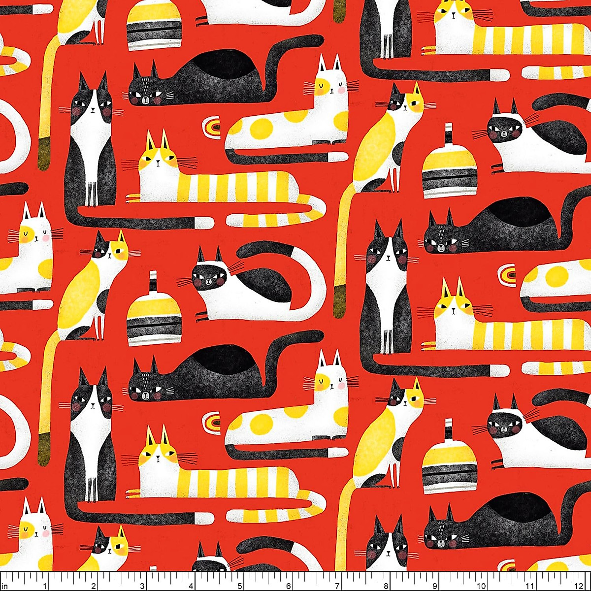 Contempo by Benartex Cosmo Cats Cats, Fabric by The Yard (Red/Multi)