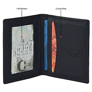 Leatherboss Genuine Leather Slim Thin Credit Debit Card ID Mini Holder Bifold Wallet Driver License Safe Holder, Black