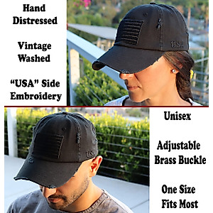 Antourage American Flag Hat for Men and Women | Vintage Baseball Tactical Hat Cap with USA Flag + 2 Patriotic Patches ((11) Black)