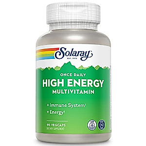 SOLARAY Once Daily High Energy Multivitamin, Iron Free, Immune System and Energy Support, Whole Food and Herb Base Ingredients, Men’s and Women’s Multi Vitamin (90 Servings, 90 VegCaps)