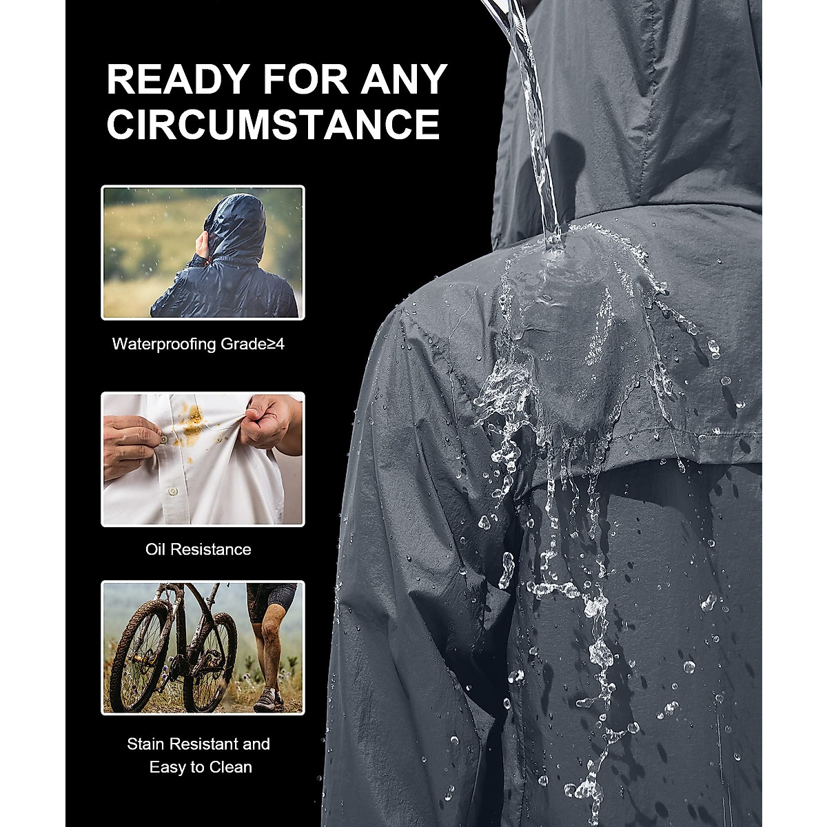 BENEUNDER UPF 50+ Outdoor Jackets Unisex, Full Zip-Up Lightweight Quick-Dry Jacket for Hiking Cycling Water Sports(Darkgray 170/92A)