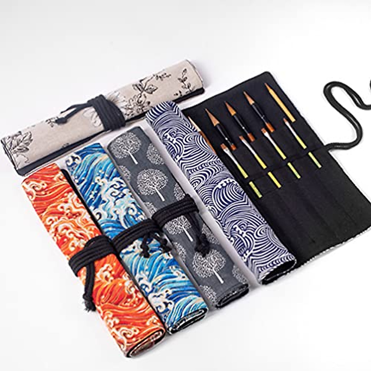 Cabilock Roll Up Paint Brush Holder 20 Slot Pockets Artist Canvas Roll Pouch Bag Makeup Brushes Case Organizer Rollup Protection (Style 7)