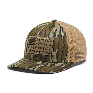 Columbia Unisex PHG Camo Mesh Ball Cap - High, Mossy Oak Bottomland/Game Flag, Small/Medium