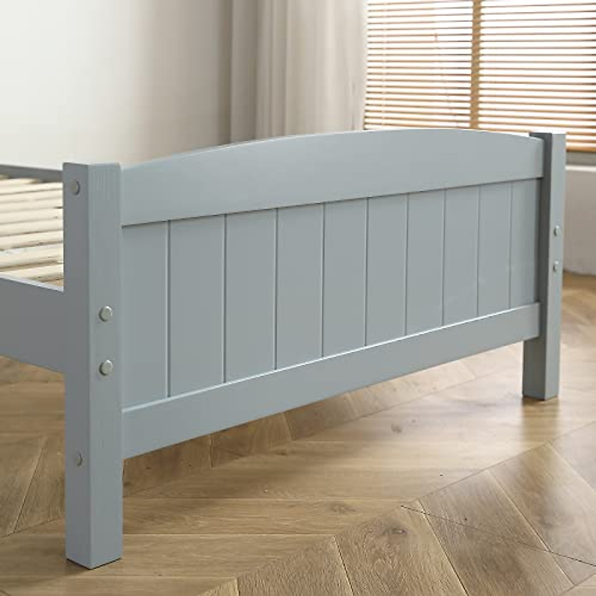 ZKTYQUIHE Bed Head, Twin Pine Single-Layer Core Vertical Stripe Full-Board Curved Bed Foot Wooden Bed, Grey