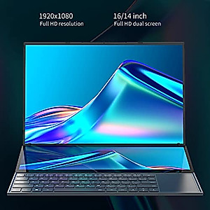Qinlorgo Touch Screen Laptop, Double Screen Laptop Dual Screens 8G 256G Full Size Numeric Keyboard for Office (US Plug)
