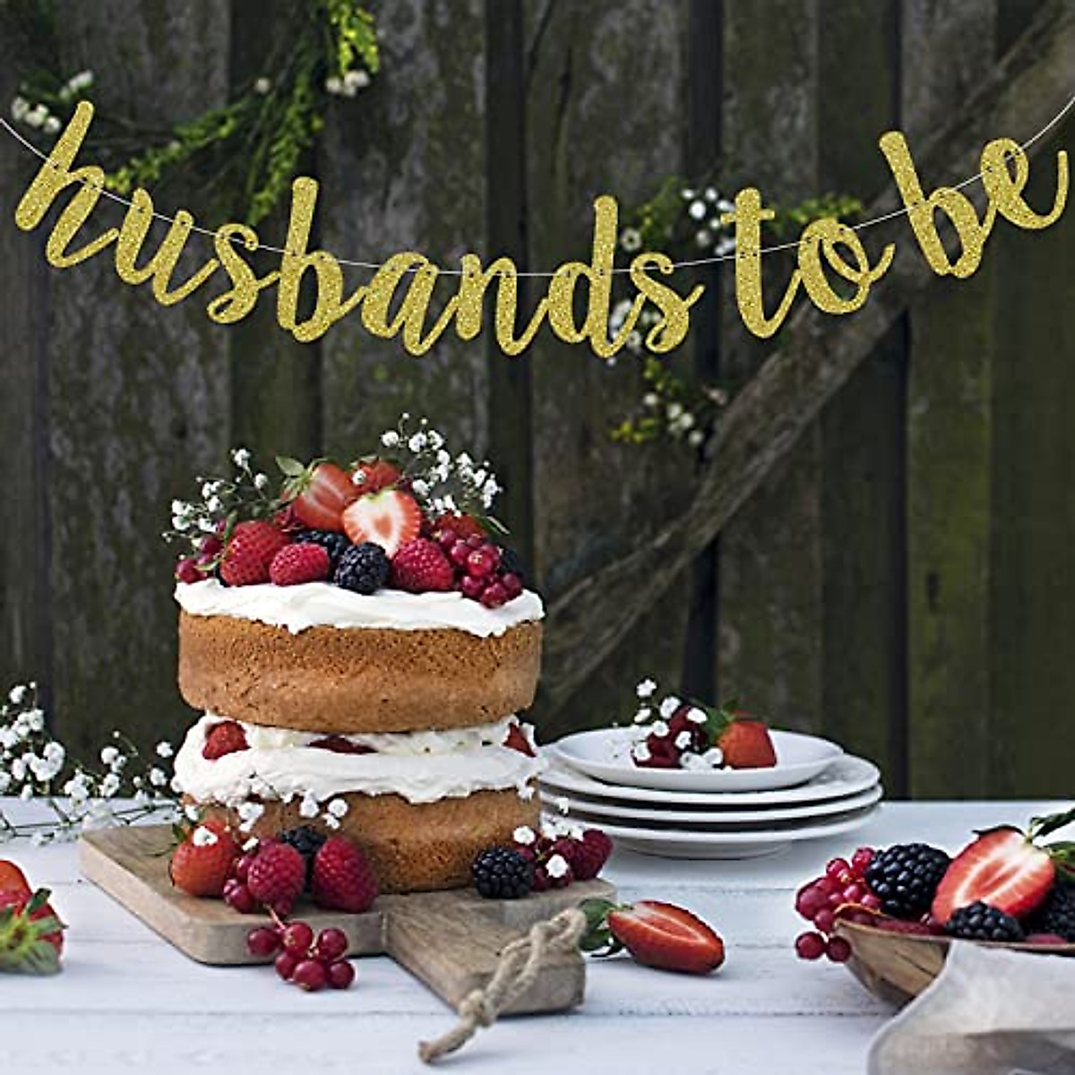Husbands to Be Banner, Gay Wedding Shower, Engagement, Bachelor Party Sign Decorations Supplies, Mr & Mr, EnGAYged Bunting Garland, Pre-Strung, Gold Glitter