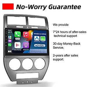 [2+64G] Android 13 Car Stereo for Jeep Compass Patriot 2007 2008 2009 with Apple Carplay and Android Auto 10.1 inch Touchscreen Radio Bluetooth + External Microphone GPS WiFi SWC Hi-Fi Audio