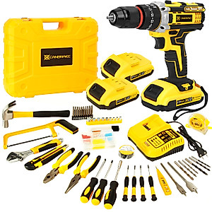 CANBRAKE 21V Tool Kit with Drill, 120PCS 21V Cordless Drill Set with 3/8" Keyless Chuck of Metal & 25+3 Clutch with Impact, 2 x 2.0Ah Battery & Fast Charger, Max Torque 45Nm, 2-Variable Speed