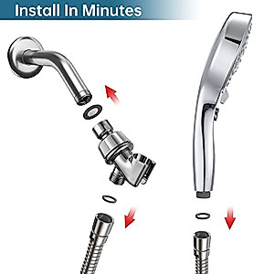 CTBOM 4.8" High Pressure Shower Head, 12 Spray Mode Handheld High Flow Rain Shower Head Anti-clog Nozzles with 60" Stainless Steel Hose and Adjustable Bracket, Detachable and Hydro jet 2.5GPM Chrome