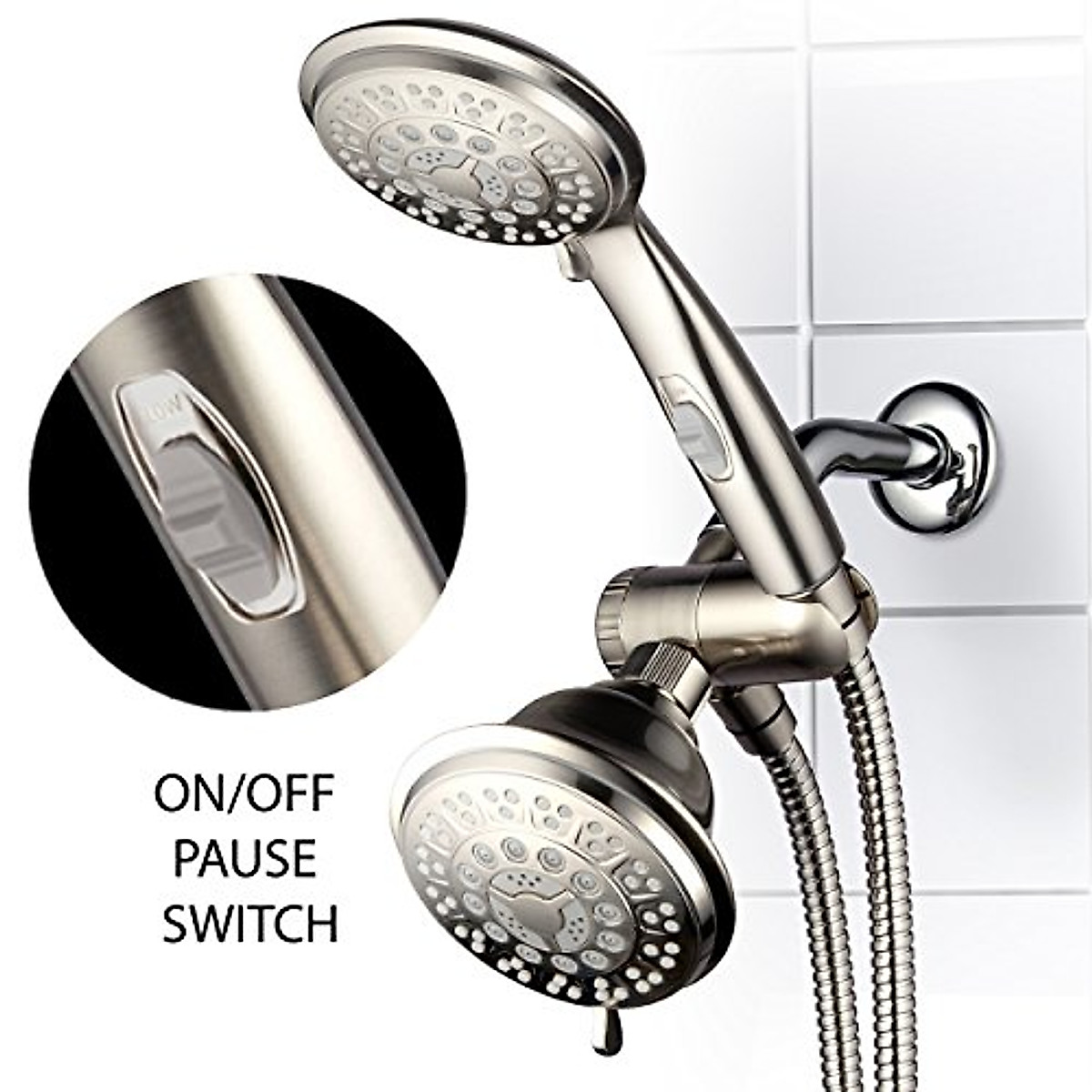 Hotel Spa 42-Setting Ultra-Luxury 3-Way Combo with ON/Off Pause Switch/Brushed Nickel