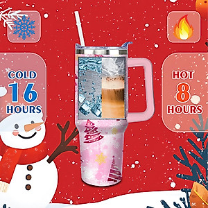 qoepfnsh Christmas Tumbler 40 oz Christmas Tumblers with Handle and Straw Pink Christmas Tree Stainless Steel Insulated Coffee Cups Mugs Christmas Gifts Stuff Decor for Women Girls