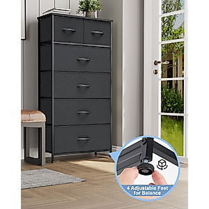 Crestlive Products Vertical Dresser Storage Tower - Sturdy Steel Frame, Wood Top, Easy Pull Fabric Bins - Organizer Unit for Bedroom, Entryway, Closets - 6 Drawers (Black)