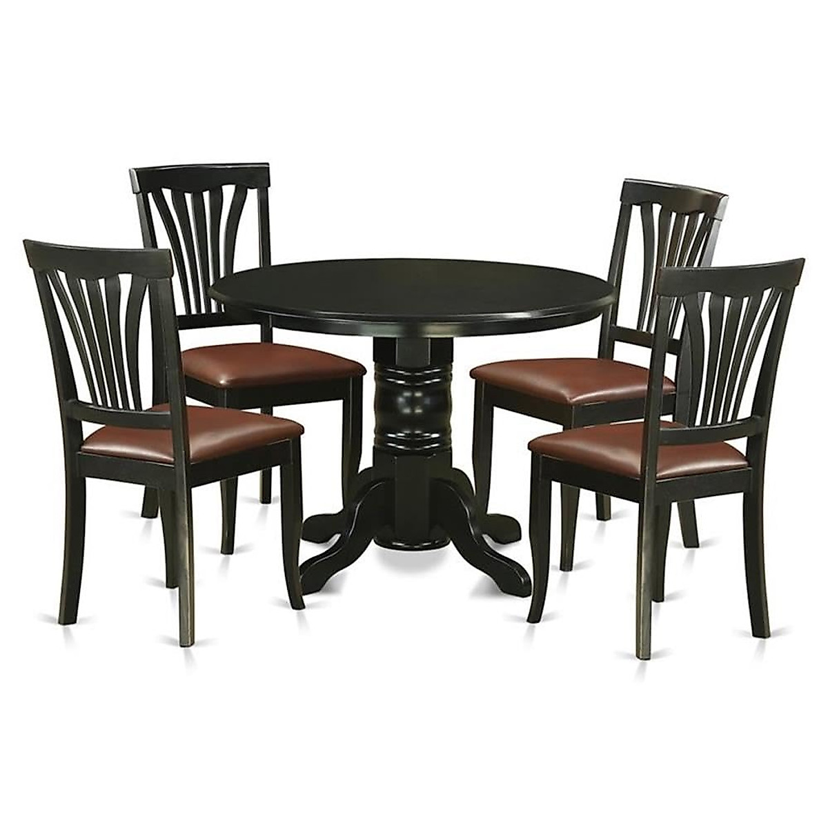 East West Furniture SHAV5-BLK-LC 5 Piece Modern Dining Table Set Includes a Round Kitchen Table with Pedestal and 4 Faux Leather Dining Room Chairs, 42x42 Inch, Black