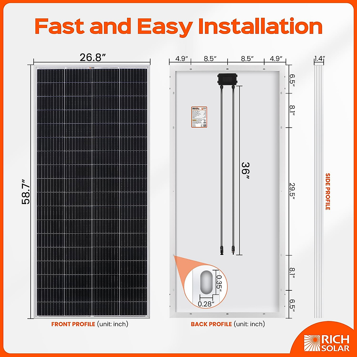 RICH SOLAR 200 Watt 24 Volt 9BB Cell Monocrystalline Solar Panel High Efficiency Solar Module for RV Trailer Camper Marine Off Grid