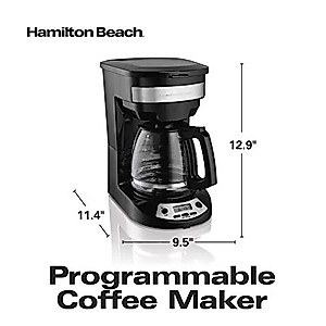 Hamilton Beach 12 Cup Programmable Drip Coffee Maker with 3 Brew Options, Glass Carafe, Auto Pause and Pour, Black with Stainless Accents (46299)