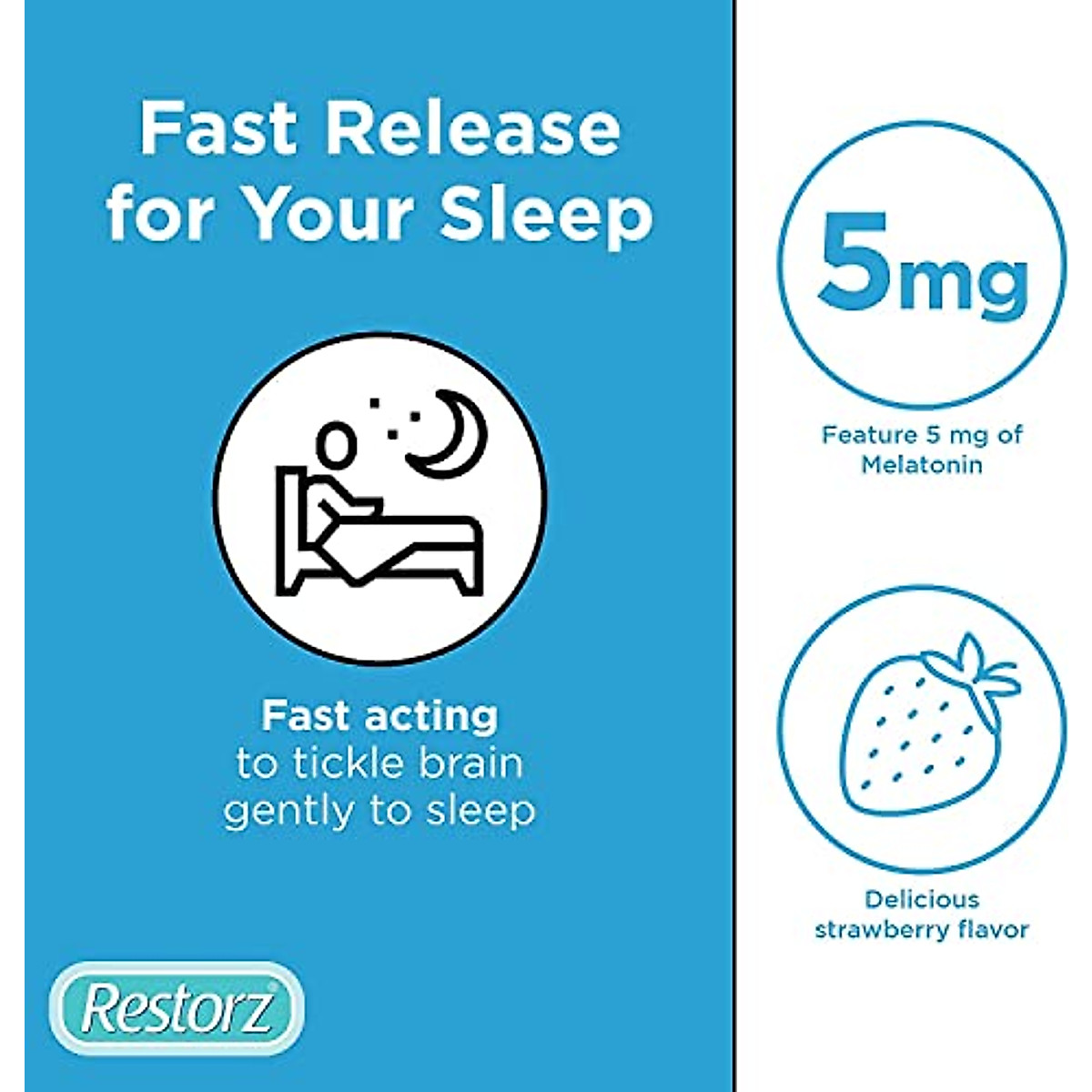 Restorz Restful Sleep Gummies with Melatonin 5mg, 5mg Melatonin Gummies Supplement to Support a Healthy Sleep Cycle, Strawberry Flavor, 112 Gummies