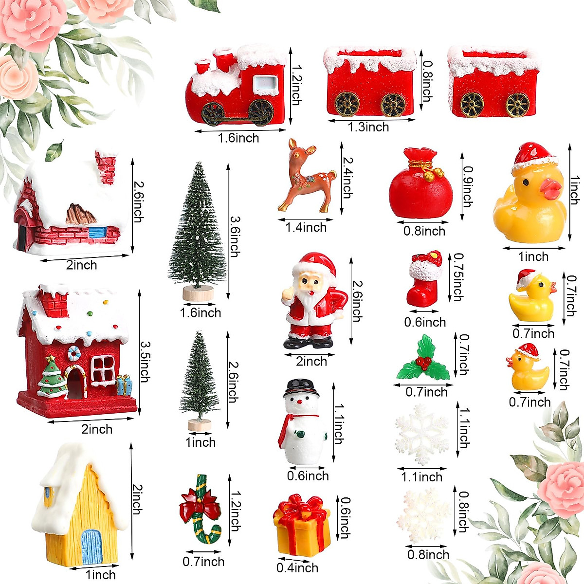 Hiboom 200 Pcs Christmas Miniature Ornaments Kit Resin Miniature Garden Dollhouse Ornaments DIY Kit Christmas Pendant Accessories Christmas Figurines Decorations for Snow Globe Winter Fairy Dollhouse