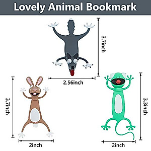 3 Pieces 3D Cartoon Animal Bookmark Wacky Palz Animal Bookmark PVC Animal Bookmark 3 Cute Squashed Animals Stationery for Kids and Students, Reading Presents, Party Favors