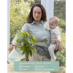 CozyOne-Mom's Choice Award Winner-CPC-Certified Baby Hip Carrier, Adjustable Waistband with Abdominal Support Design & Various Pockets for Newborns & Toddlers 8-44 lbs Carrier (Grey)
