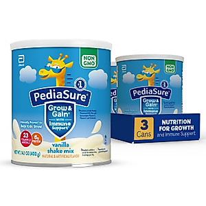 PediaSure Grow & Gain With Immune Support Shake Mix Powder, Kids Protein Shake, Vanilla, 14.1 oz Can, Pack of 3—24 Servings
