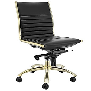 Euro Style Chair Black/Gold Faux Leather/Steel Dirk Rolling Office Chair - Adjustable Bungie Computer Desk Chair with Wheels for Work, Study, Gaming