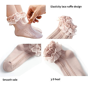5 pairs Baby Girls Ruffle Socks White Kids Toddler Frilly Lace Ruffle Dress Cotton Socks 2-3T