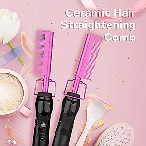 Homfu Electric Hot Comb for Straightening and Curling Hair - Ceramic Flat Iron Designed for Natural Black Hair - Anti-Scald Beard Straightening Comb