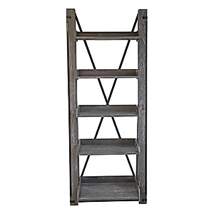 OS Home and Office Furniture Mocel Industrial Open Washed Driftwood Finish ladder bookcase