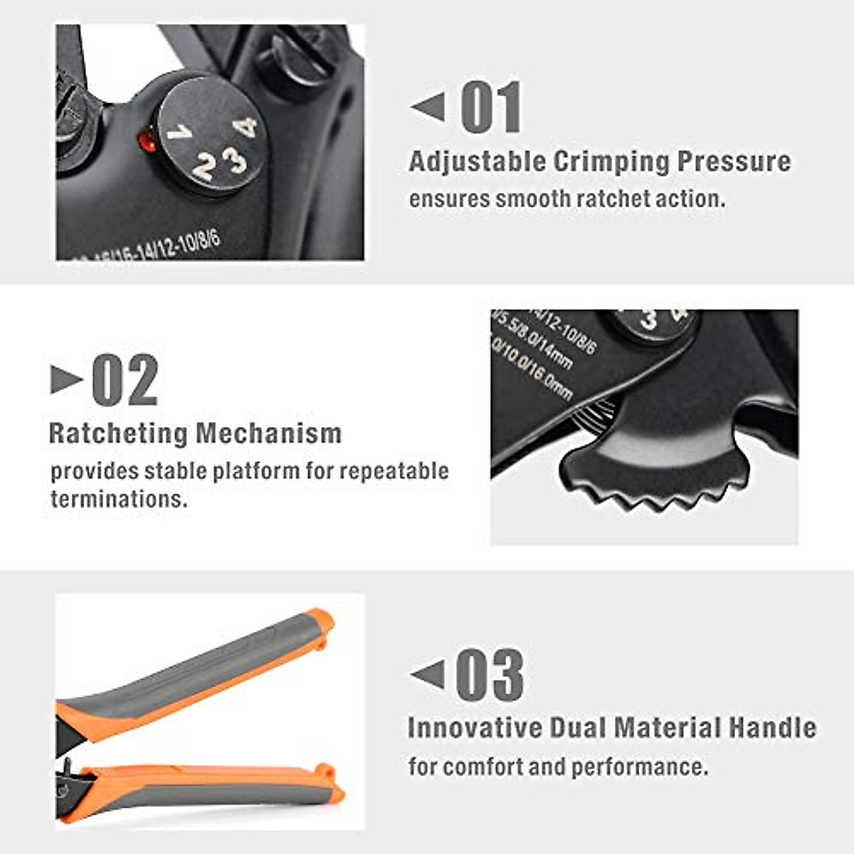 iCrimp Non Insulated Terminal Crimper, AWG 22-6 Ratchet Wire Crimper Tool for Battery Cable Terminal, Copper Butt Connector, Splice Wire Connectors