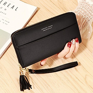 Wallet-NEWANIMA Women Multi-card Two Fold Long Zipper Clutch Purse (Style10-Black)