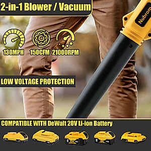 Cordless Leaf Blower for Dewalt 20V Battery, 2-in-1 Electric Leaf Blower & Vacuum, Small Leaf Blower for Lawn Care, Dust, Pet Hair, Car(Battery Not Included)