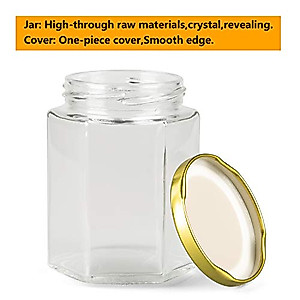 Encheng 10 oz Hexagon Jars,Clear Glass Jars With Lids(Golden),Mason Jars For Honey,Foods,Jams,Liquid,Herb Jars Spice Jars Canning Jars For Storage 20 Pack