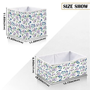 Kigai Purple Flowers Storage Baskets, 16x11x7 in Collapsible Fabric Storage Bins Organizer Rectangular Storage Box for Shelves, Closets, Laundry, Nursery, Home Decor