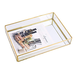 Sooyee Rectangle Mirror Decorative Tray, Gold can Hold Perfume, Jewelry, Cosmetics, Makeup, Magazine and More, for Vanity,Dresser,Bathroom,Bedroom(12”x8”)
