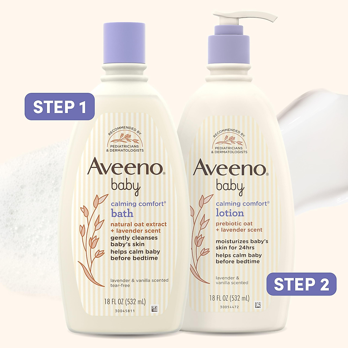 Aveeno Baby Calming Comfort Bath with Relaxing Lavender & Vanilla Scents, Hypoallergenic & Tear-Free Formula, Paraben- & Phthalate-Free, 18 Fl Oz (Pack of 1)