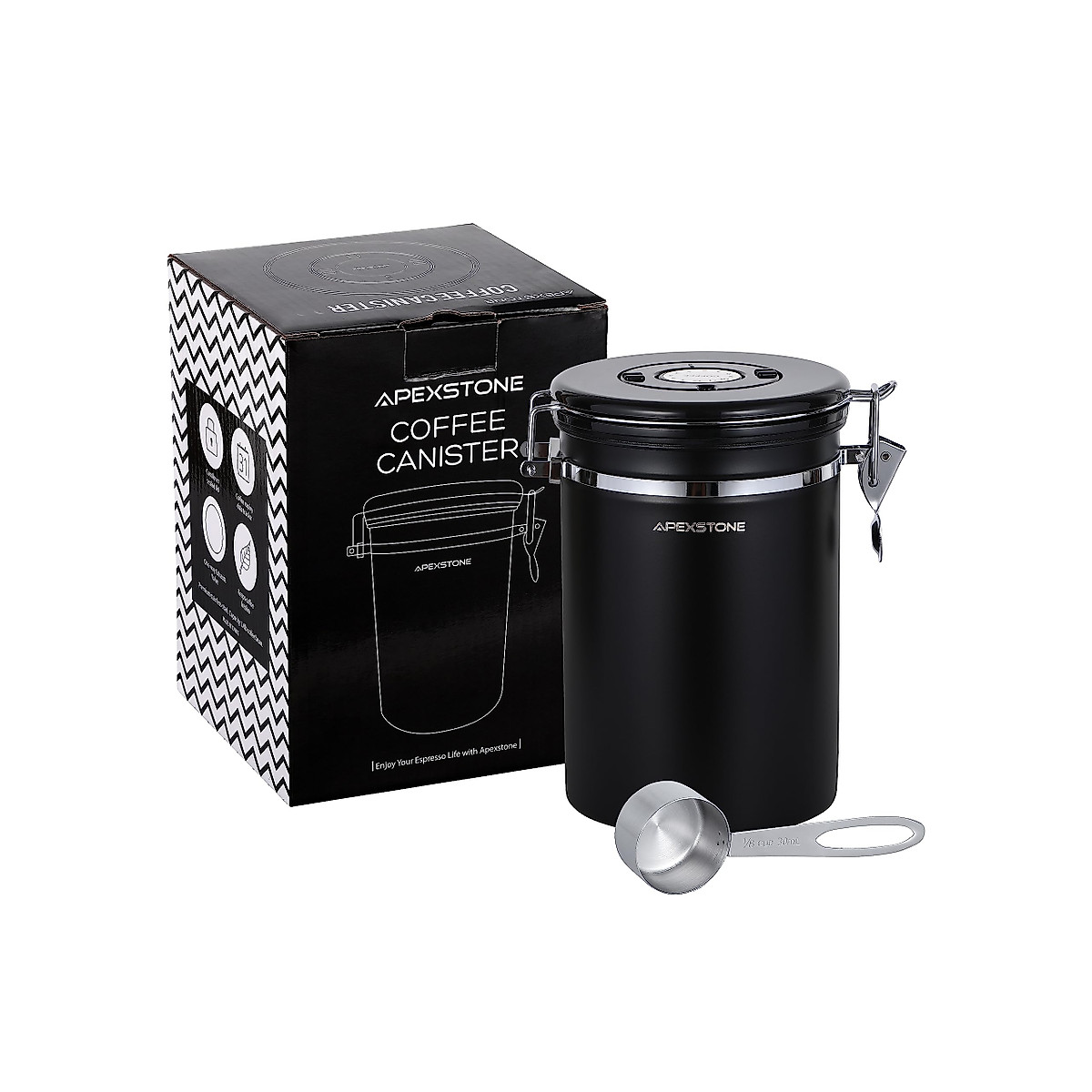 Apexstone Coffee Canister Black Large, Coffee Storage Airtight Canister with Scoop, Airtight Coffee Canister With Scoop(22 oz), Coffee Canister Stainless Steel Storage Container with Date Tracker