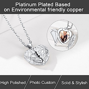 SILVERCUTE Heart Locket Necklace that Holds Pictures Customized Platinum Plated Guardian Angel Wings Photo Lockets Pendant for Women Men