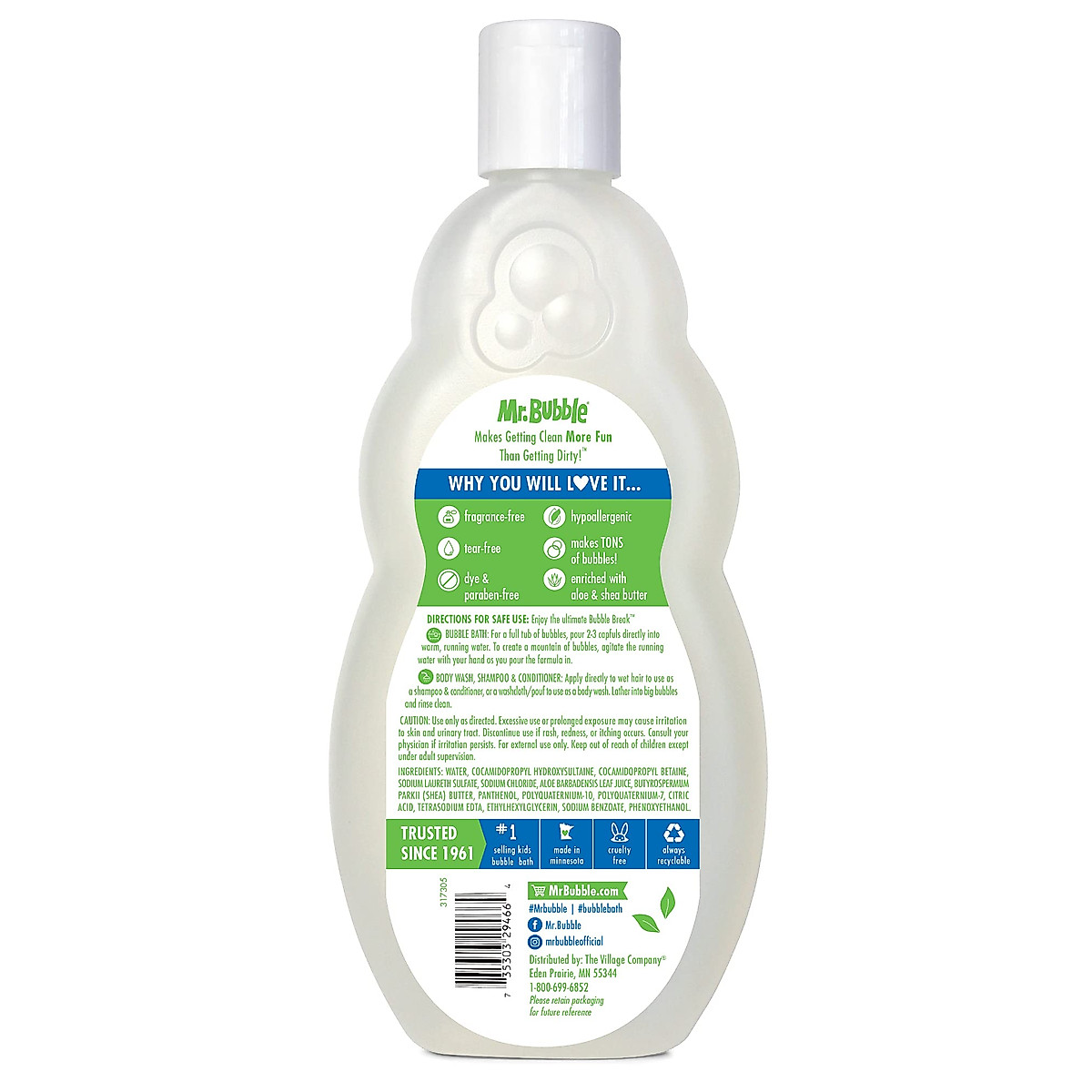 Mr. Bubble Kids Extra Gentle 4-in-1 - Body Wash, Shampoo, Conditioner, and Bubble Bath - Hypoallergenic, Non-Scented, Dye Free, No Tear Formula, Perfect for Sensitive Skin (4 Bottles, 16 fl oz each)