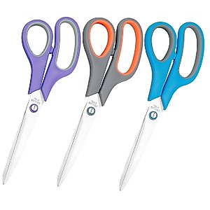 GMMA 3Pcs office scissors for desk scissors all purpose 8 inch craft scissors for adults teacher student Scissors for Office Home School Sewing Fabric Craft Supplies (Opal Blue, Grey, Purple)