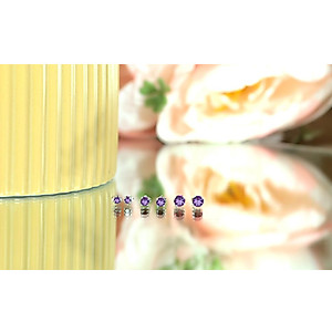 3-Pair Set Sterling Silver African Amethyst Round Stud Earrings, 3mm 4mm 5mm